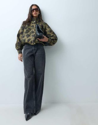 Asos ensemble 2 pi&egrave;ces veste jacquard fleurie multicolore