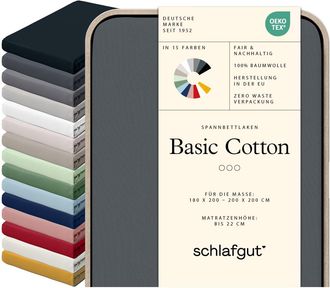 Schlafgut Basic Cotton 100% Baumwolle Made in Green by Oeko TEX Jersey Spannbetttuch (180x200-200x200, Matratzenhöhe bis 22cm, Grey Deep)
