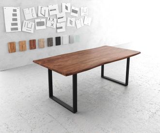 DELIFE Esstisch Edge 200x100 Akazie Braun Metall Schmal schwarz Live-Edge, Esstische, Baumkantenm&ouml;bel, Massivholzm&ouml;bel, Massivholz