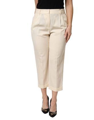 Dolce & Gabbana Womens Virgin Wool Cropped Trousers Beige Elastane