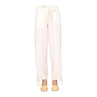 Jil Sander Femme, Pantalons, Blanc, Taille: 38 FR Pantalon D&eacute;contract&eacute; &agrave; Cordon de Serrage