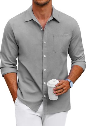 Coofandy Hemd Herren Langarm Freizeithemd Regular Fit Oxford Hemd Business Oberhemd Button Down Hemden mit Brusttasche Einfarbig Dunkelgrau Meliert XXL