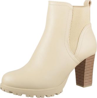 Elara Damen Stiefeletten Ankle Boots Chunkyrayan BZ66019-KB Beige-39