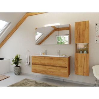 Magnolia Home Doppel-Badm&ouml;bel Set Taifun 3tlg. 120 cm mit Spiegelschrank und Hochschrank eiche