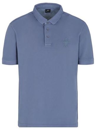 A|X Armani Exchange AX Stacked Logo Garment Dyed Cotton Piquet Polo, Gris, M Homme