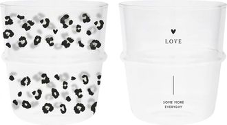 Bastion Collections 2er Set Trinkgl&auml;ser mit Leomuster + Herz H. 9cm f&uuml;r 300ml