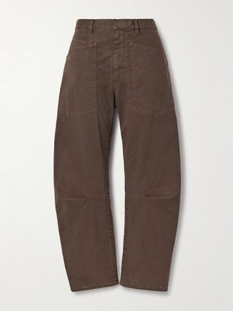 Nili Lotan Shon Barrel-hose Aus Geb&uuml;rstetem Stretch-baumwoll-twill - Braun