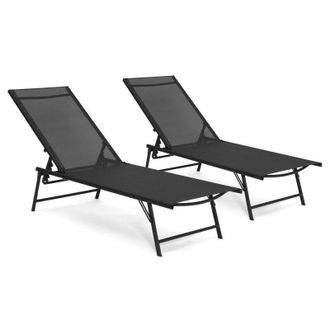 IDMarket Idmarket - 2er-Set verstellbare Gartenliegen kailua aus schwarzem Stahl und schwarzem Stoff
