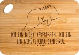 Mr. & Mrs. Panda Bambus - Schneidebrett Seekuh Chillen - Geschenk, Di&auml;twahn, Holzschneidebrett, Holz Bretter, Di&auml;t, Urlaub, Essen, Meerestiere