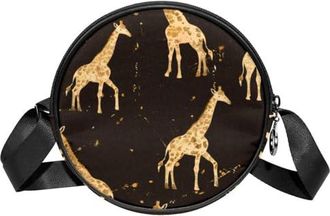 Generic Petit sac &agrave; bandouli&egrave;re rond pour femme, girafes avec fermeture &eacute;clair, bretelles r&eacute;glables, sac &agrave; main rond d&eacute;contract&eacute; pour femmes et filles