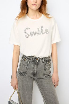 Gerard Darel T-shirt Smile en strass - AZEL - Blanc