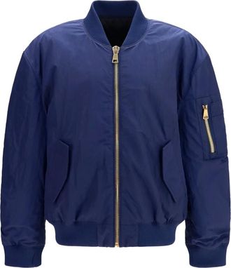 Balmain Bomber en nylon avec logo brod&eacute; au dos - Homme - Vestes - Bleu - Taille: S