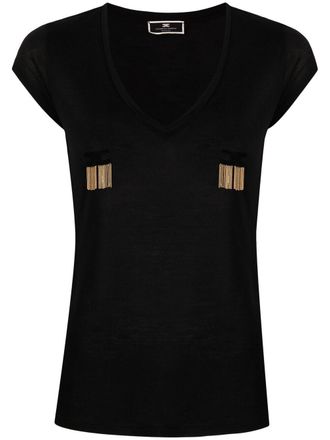 Elisabetta Franchi t-shirt brod&eacute; de sequins - Noir