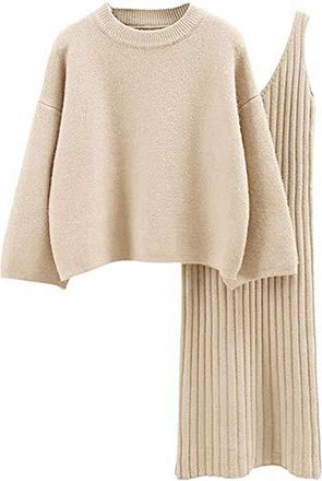 Minetom Femme Elégant Robe Pull Tricoté Col V Croisé Manche Longue Robe Crayon avec Ceinture Kaki Taille Unique