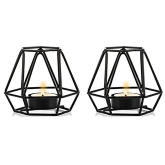 Nuptio 2 Pi&egrave;ces Bougeoirs Bougie Th&eacute;, Support Bougie Th&eacute; Noir, Bougeoirs Votifs Bougie Chauffe-Plat G&eacute;om&eacute;trique Hexagonale M&eacute;tal pour D&eacute;coration Tables Basse