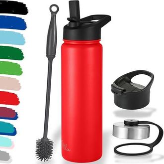 Milu Bouteille en acier inoxydable 500ml, 750ml, 1l (+3 couvercles) - Bouteille thermo avec paille, bouteille deau, pour boissons chaudes, froides et gazeu