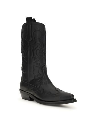 Ganni Womens Embroidered Western Boots Black-Black Black/black