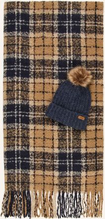 Barbour Set Saltburn: M&uuml;tze Mit Kunstpelz Und Schal beige