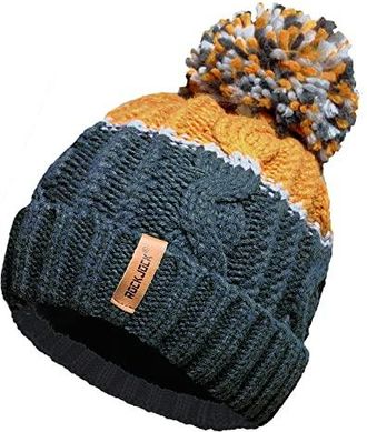 RockJock Unisexe Hommes Dames Chaud Hiver Chunky Bloc De Couleur Ski Bobble Pompon Bonnet avec Doublure Thermique Confortable Teddy Fleece- Taille Unique-Sarce