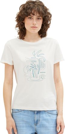 Tom Tailor Damen 1036888 T-Shirt mit Print, 10315-Whisper White, S