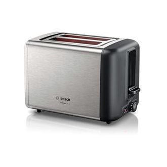 Bosch Kompakt Toaster DesignLine TAT3P420DE, integrierter Edelstahl-Brötchenaufsatz, mit Abschaltautomatik, mit Auftaufunktion, perfekt für 2 Scheiben Toast