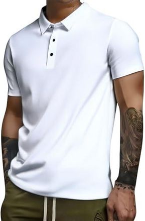 Generic Polo pour homme &agrave; manches courtes &eacute;vacuant lhumidit&eacute;, haut de golf d&eacute;contract&eacute;, couleur unie, col boutonn&eacute;, Polos blancs pour hommes, 3XL