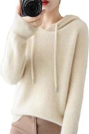 Generic Sweat &agrave; capuche en cachemire pour femme - Manches longues - &Eacute;pais, beige, S