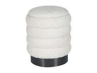 Vente-Unique Pouf Coffre de Rangement en Tissu Bouclette Blanc ESDALO