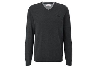 s.Oliver V-Ausschnitt-Pullover Casual (1-tlg) mit V-Ausschnitt und Logo-Stickerei, Feinstrick