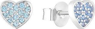 s.Oliver Boucles doreilles en argent 925 Sterling pour enfants, avec zirconium synthétisé, 0,7 cm, bleu, coeur, Livré en boîte cadeau, 2036824