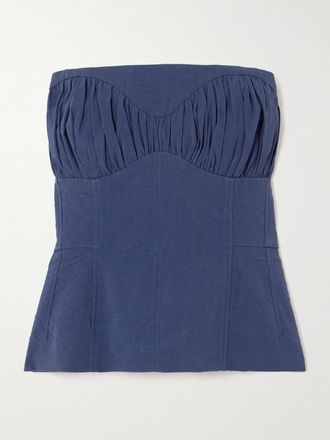 Tove Ruby Bustier Aus Twill Aus Einer Leinenmischung Mit Sch&ouml;&szlig;chen Und Raffungen - Blau