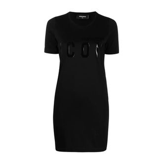 Dsquared2 Femme, Robes, Noir, Taille: 38 FR Robe Chemise Imprimée Logo