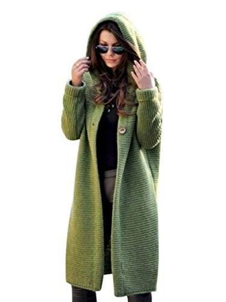 Onsoyours Gilet Femme Cardigan Long en Tricot Veste Ouvert Épais Manches Longues Pull Gilet Chaud Pull Gilet Chaud Casual Capuche Manteau Sweater Hiver Chandail