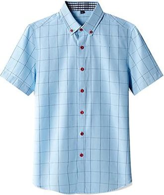 Generic Chemise &agrave; carreaux pour homme, chemise &agrave; manches courtes et col boutonn&eacute;, t-shirt &agrave; manches courtes pour le bureau, t-shirt intelligent formel pour ho