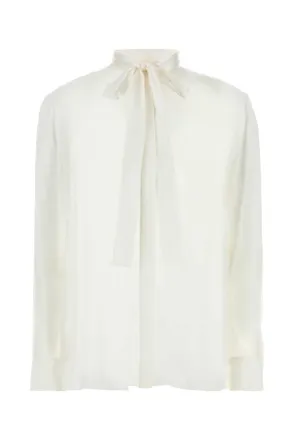 Dolce & Gabbana Silk Tie-Neck Shirt - White