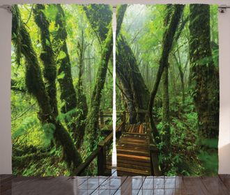 Abakuhaus Wald Rustikaler Vorhang, Eingang zur Wildnis, Wohnzimmer Universalband Gardinen mit Schlaufen und Haken, 280 x 245 cm, Kastanienbraun