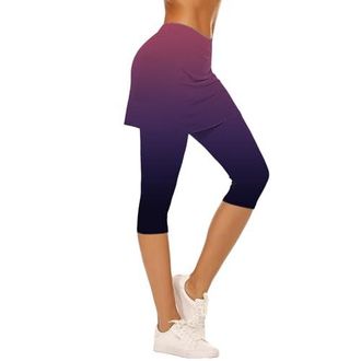 Generic Pantalon de yoga 3/4 pour femme - Taille haute avec jupe - Legging de sport - Pantalon de sport - Pantalon de sport - Pantalon de tennis - Stretch l&eacute;g