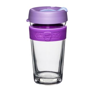 KeepCup Longplay Wiederverwendbare Kaffeetasse, doppelwandiges Glas mit abnehmbarer Hülle und spritzwassergeschütztem Trinkdeckel, 454 ml, Helio