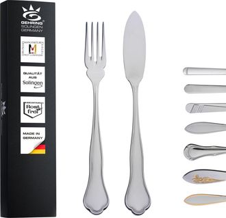 Gehring Gehring Solingen Fischbesteck Set Chippendale I Besteck Set 12-teilig I Edelstahlbesteck I Besteckset 6 Personen I sp&uuml;lmaschinengeeignet I Fischmesser