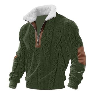 Generic Pull &agrave; col roul&eacute; pour homme - Demi-fermeture &eacute;clair - Sans capuche - Manches longues - Col montant - T-shirt dext&eacute;rieur - Coudes - Patchs en polaire -