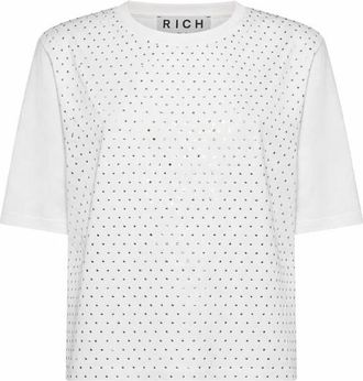 John Richmond Femme, Tops, Blanc, Taille: 40 FR T-shirt avec micro-ornements lumineux