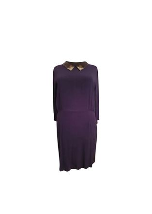 Sandro Purple crepe embellished collar dress Size L