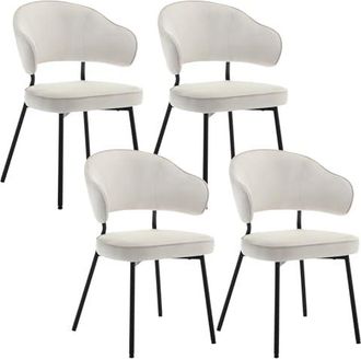 Woltu Lot de 4 Chaises Salle à Manger, Chaise de Cuisine, en Velours, Siège Rembourré, avec Dossier et Accoudoirs, Pieds en Métal, Crème, BH389cm-4