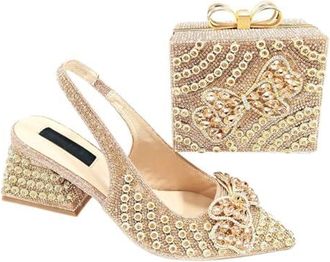 Generic Ensemble de chaussures et sac en strass pour femme Style italien Bout pointu Talons hauts pour fête mariage, pêche, 43.5 EU