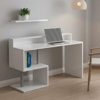 Dmora Schreibtisch Silvestro, linearer Schreibtisch mit Ablagef&auml;chern, Mehrzweck-B&uuml;roschreibtisch mit Platte, 140x60h93 cm, Wei&szlig;