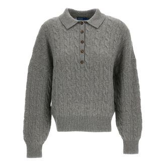 Polo Ralph Lauren Femme, Pulls, Gris, Taille: 34 FR Pull Col Polo en Maille C&acirc;bl&eacute;e