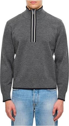 Thom Browne Homme, Pulls, Gris, Taille: L Pull ras du cou zippé en laine mérinos
