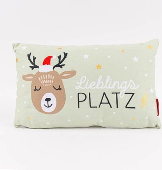La Vida Kissen Lieblingsplatz Rentier Sterne hellgrün braun weiß Gold 25x40cm