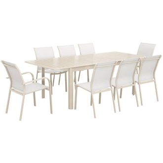 Sweeek Ausziehbarer Gartentisch, 6 St&uuml;hle, 2 Sessel aus Aluminium und Textilene