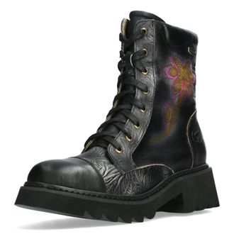 Laura Vita Damen Stiefelette Cap Toe florale Pr&auml;gung und Plateausohle Kouleo 24, Gr&ouml;&szlig;e:39 EU, Farbe:Schwarz